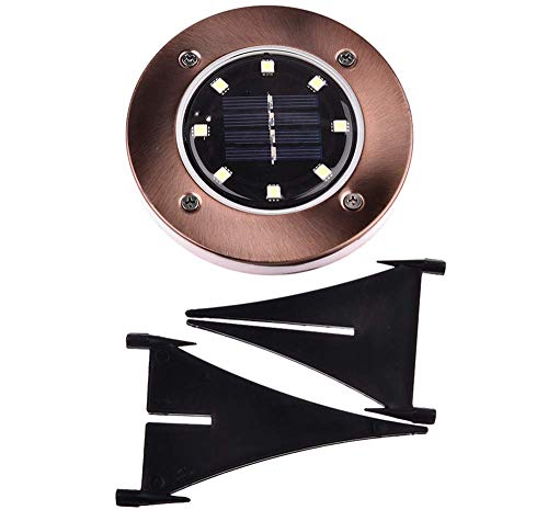 Solar Ground Lights 8 LED Disk Light Solar Powered Outdoor in-Ground Lights for Garden Driveways Lawn Yard Driveway Walkway Pool Patio Deck Pathway,6 Pack,White,Copper/Bronze Finish