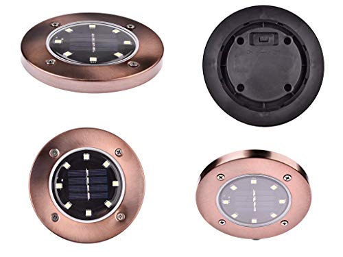 Solar Ground Lights 8 LED Disk Light Solar Powered Outdoor in-Ground Lights for Garden Driveways Lawn Yard Driveway Walkway Pool Patio Deck Pathway,6 Pack,White,Copper/Bronze Finish