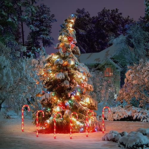 GLOWNOVA 12 Pack 16.5'' Christmas Candy Cane Pathway Markers, Xmas Pathway Lights Outdoor with 70 Warm White Lights for Walkway Garden Lawn Holiday Decorations