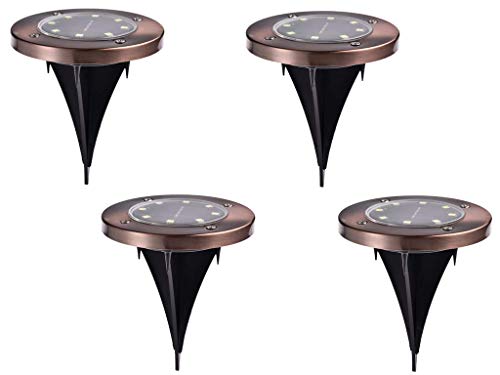 Solar Ground Lights 8 LED Disk Light Solar Powered Outdoor in-Ground Lights for Garden Driveways Lawn Yard Driveway Walkway Pool Patio Deck Pathway,6 Pack,White,Copper/Bronze Finish