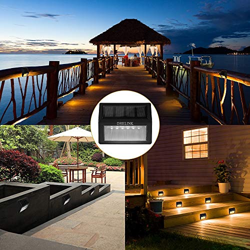 DHELINK 2 Pack Outdoor Solar Deck Lights, 6 LED Solar Step Lights Outdoor Waterproof Warm White Auto On/Off Solar Powered Stair Lights Lighting for Fence Yard Patio Garden Pathway Walkway