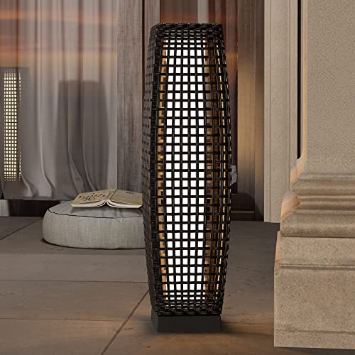 Grand patio Outdoor Solar Powered Resin Wicker Floor Lamp, Outdoor Weather-Resistant Deck Light, for Garden or Porch -Large Fuji, Dark Brown