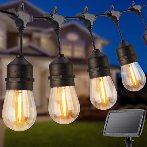 Solar String Lights Outdoor - 34FT 15 LED Patio Lights, USB & Solar Powered Outdoor String Lights with 4 Lighting Mode, IP65 Waterproof Garden String Lights for Outside Cafe Yard Bistro, Warm White