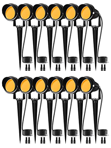 DOREIO 15W Low Voltage Landscape Lights with Wire Connectors, Outdoor Led Landscape Lighting 12V 24V Landscaping Spotlights for Garden Pathway Wall Tree IP66 Waterproof 3000k Warm White Light(12 pack)