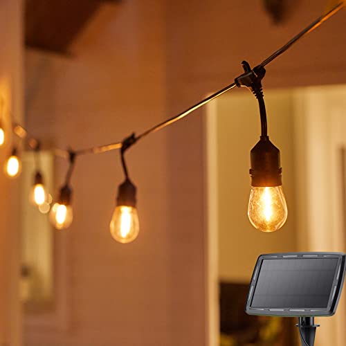 Solar String Lights Outdoor - 34FT 15 LED Patio Lights, USB & Solar Powered Outdoor String Lights with 4 Lighting Mode, IP65 Waterproof Garden String Lights for Outside Cafe Yard Bistro, Warm White