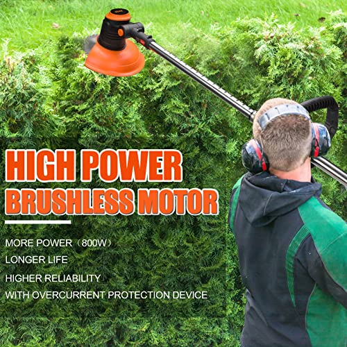 Brushless Motor Weed Eater, 3 Level Adjustable Speed Electric Weed Wacker Cordless Trimmer with Power Display, Portable Battery Powered Rechargeable Home Lawn Mower for Garden, Lawn, Yard
