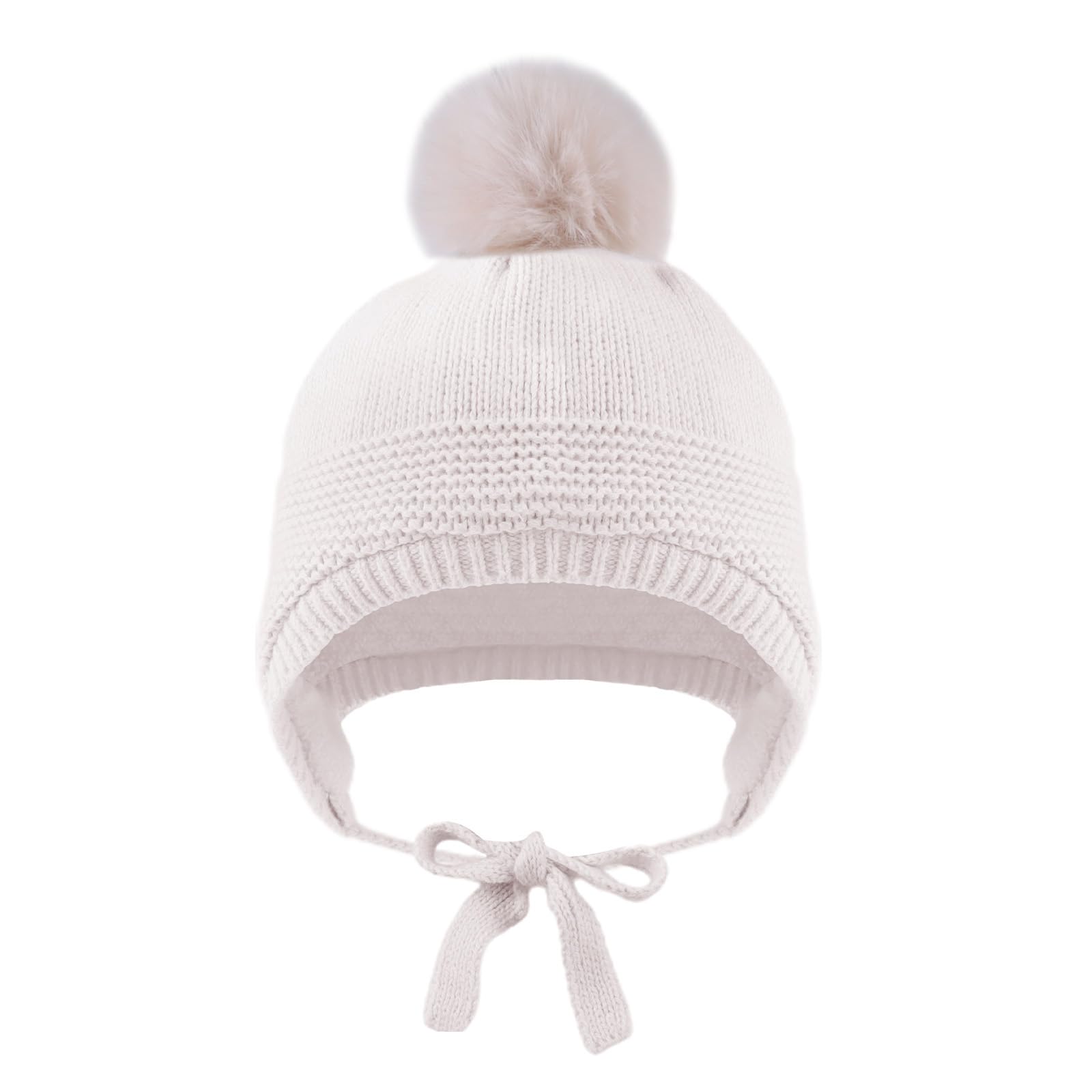 Basic Winter Baby Beanie Gloves Boys Girls Knitted Hat Pompom Kids Earflap Hats Warm Infant Toddler Beanie Mittens Set(White(Hat+Gloves),S)