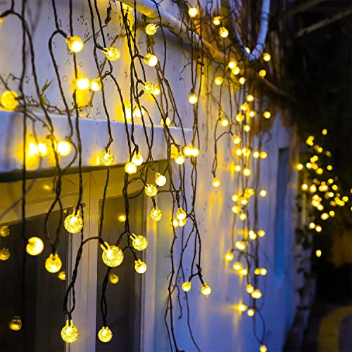 PETVAY Solar String Lights Outdoor,100 LED 33 FT Crystal Globe Lights Waterproof with 8 Lighting Modes,Solar Powered Patio Lights for Garden Yard Porch Wedding Party Decor (Warm White)