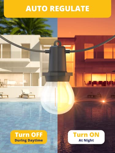 Sunnyload Solar String Lights Outdoor Waterproof, 48ft Solar Powered Lights with Shatterproof 15+1 G40 LED Bulbs, USB Rechargeable 4 Modes Dimmable for Balcony Patio Garden
