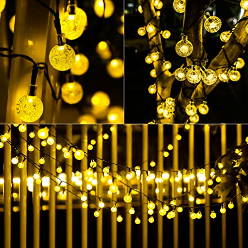PETVAY Solar String Lights Outdoor,100 LED 33 FT Crystal Globe Lights Waterproof with 8 Lighting Modes,Solar Powered Patio Lights for Garden Yard Porch Wedding Party Decor (Warm White)