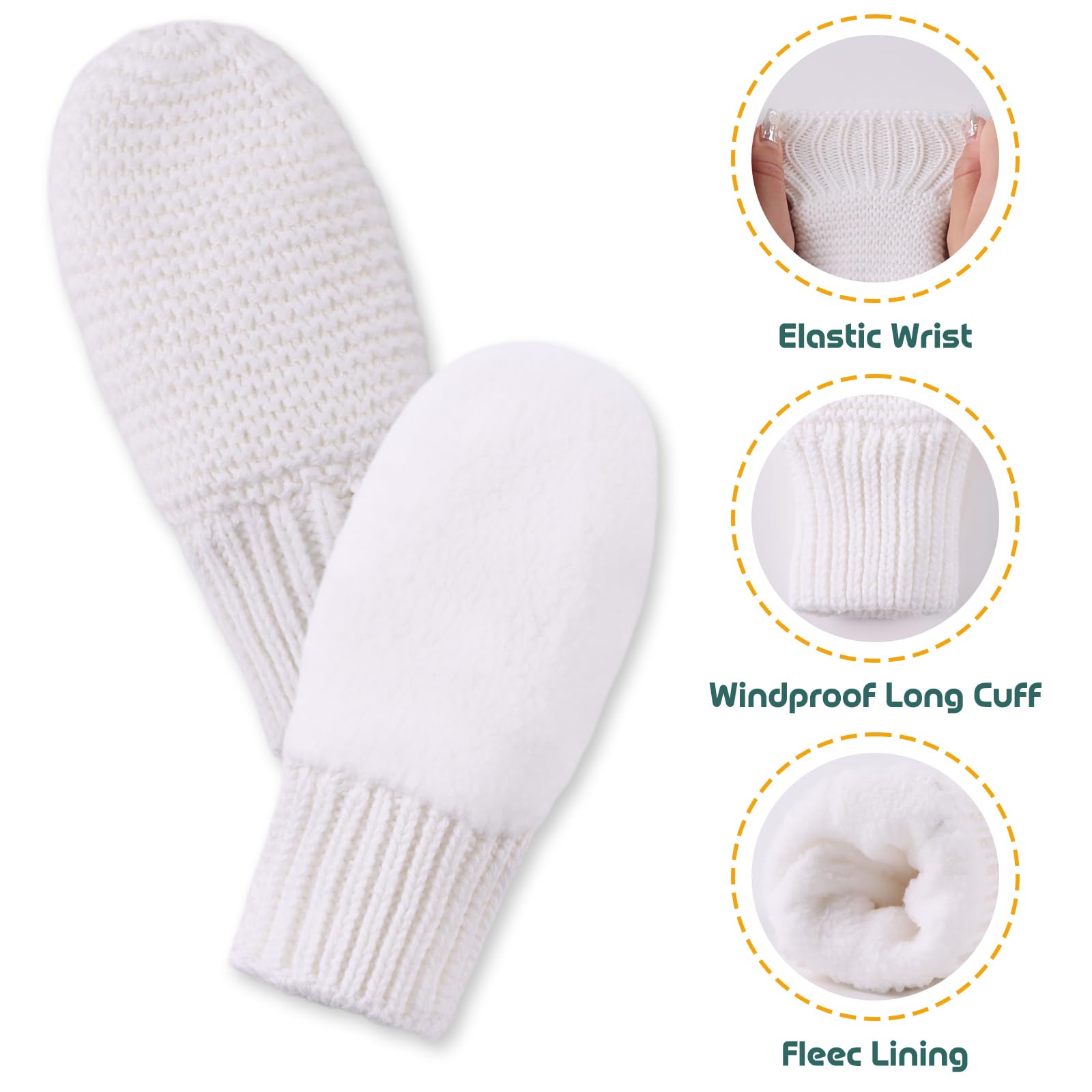 Basic Winter Baby Beanie Gloves Boys Girls Knitted Hat Pompom Kids Earflap Hats Warm Infant Toddler Beanie Mittens Set(White(Hat+Gloves),S)