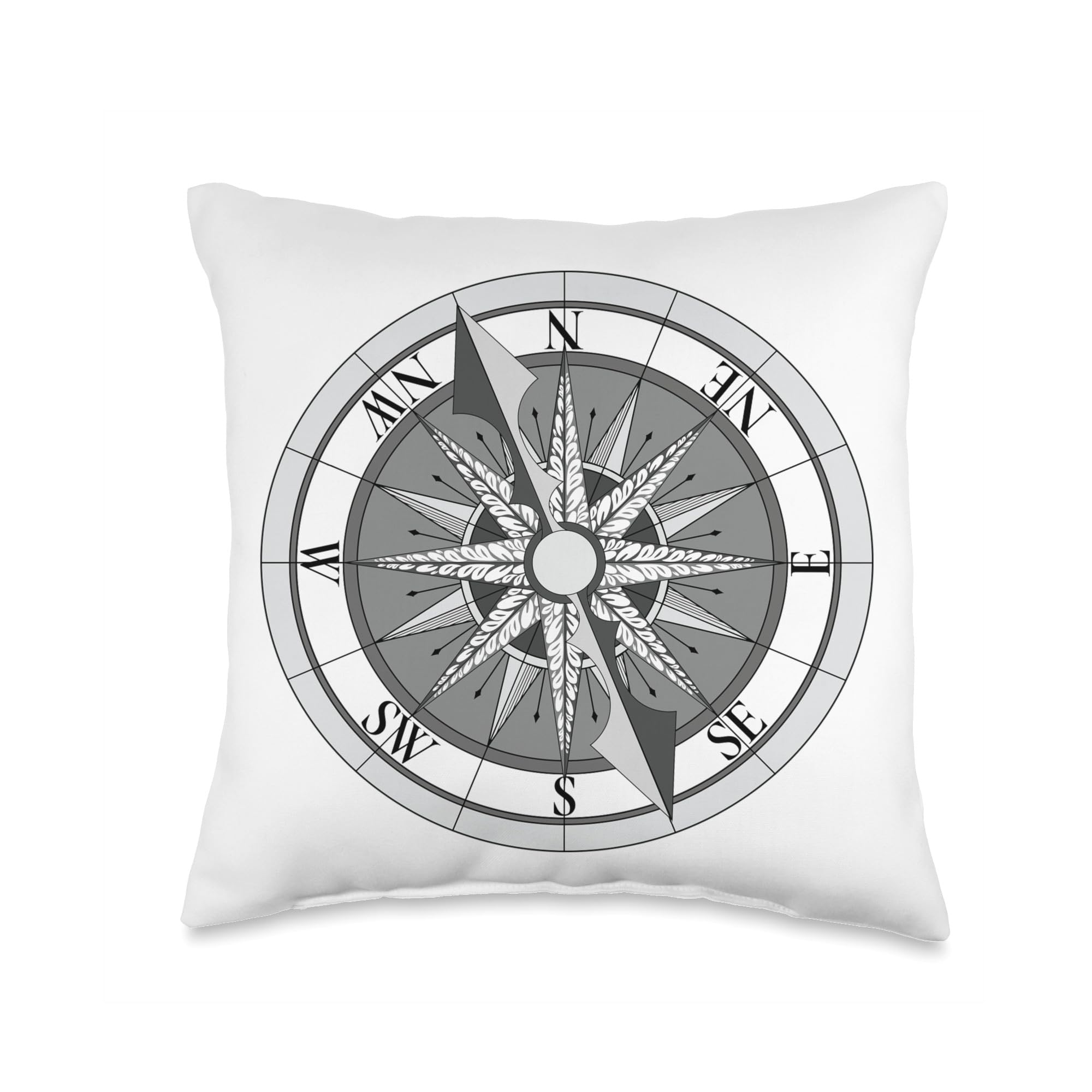 Clever Witty Compass Designs Compass Rose Wind Star Direction Nautical Throw Pillow, 16x16, Multicolor