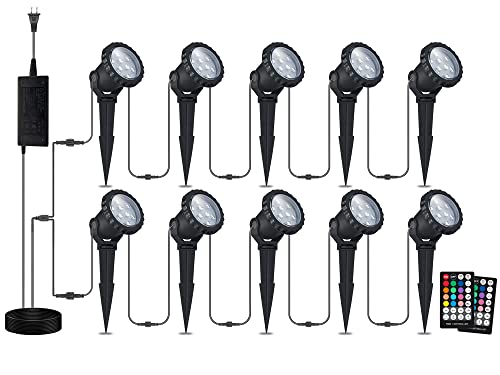 Multicolor Landscape Lights with Transformer & Remote 40W 3000lm Color Change landscape lighting 12V low voltage landscape Lights Outdoor Spot Lights for Yard House Garden Tree IP66 Waterproof 10 Pack