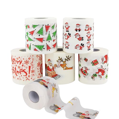 2 Rolls Merry Christmas Toilet Paper Christmas Pattern Series Printed Disposable Toilet Paper Napkins Tissue Christmas Bath Toilet Paper for Xmas Fun Party Novelty Gag Gifts Bathroom Decor (2)