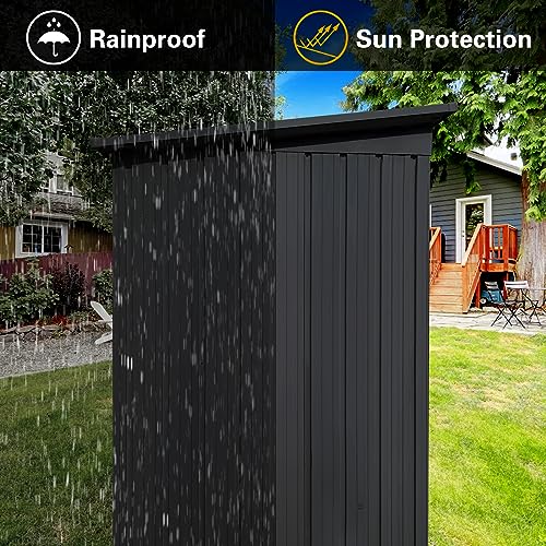 BOVONO 8'x6' Outdoor Storage Shed, Metal Storage Shed Large with Lockable Door, Outdoor Sheds Storage Tools House for Garden Backyard Outside Patio (Black)