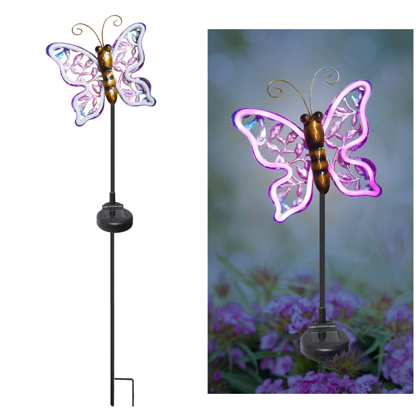 Crosslight Neon Butterfly LED Waterproof Outdoor Garden Stake Light - Decorative Electronic Light Garden Decor for Yard, Lawn, Patio, Deck, Pathway, Pond, Backyard