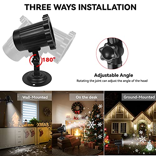 Snowfall LED Light Projector, Christmas Snowflake Rotating Projector Waterproof White Snow Effect Spotlight Outdoor Landscape Decorative Lighting for Patio, Garden, Halloween, Christmas, Holiday