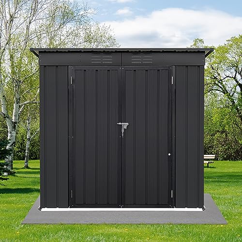 BOVONO 8'x6' Outdoor Storage Shed, Metal Storage Shed Large with Lockable Door, Outdoor Sheds Storage Tools House for Garden Backyard Outside Patio (Black)