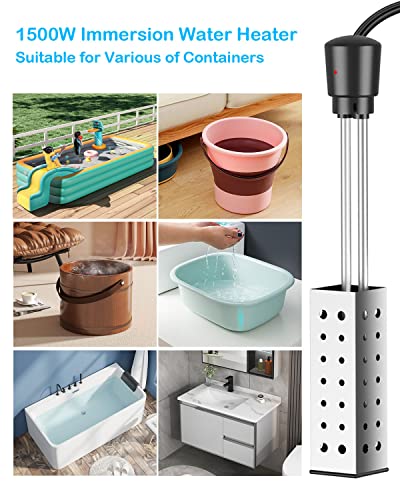 1500W Immersion Water Heater, Pool Water Heater Above Ground with Stainless Steel Guard Cover and Digital LCD Thermometer for Bathtub, Garden, Backyard