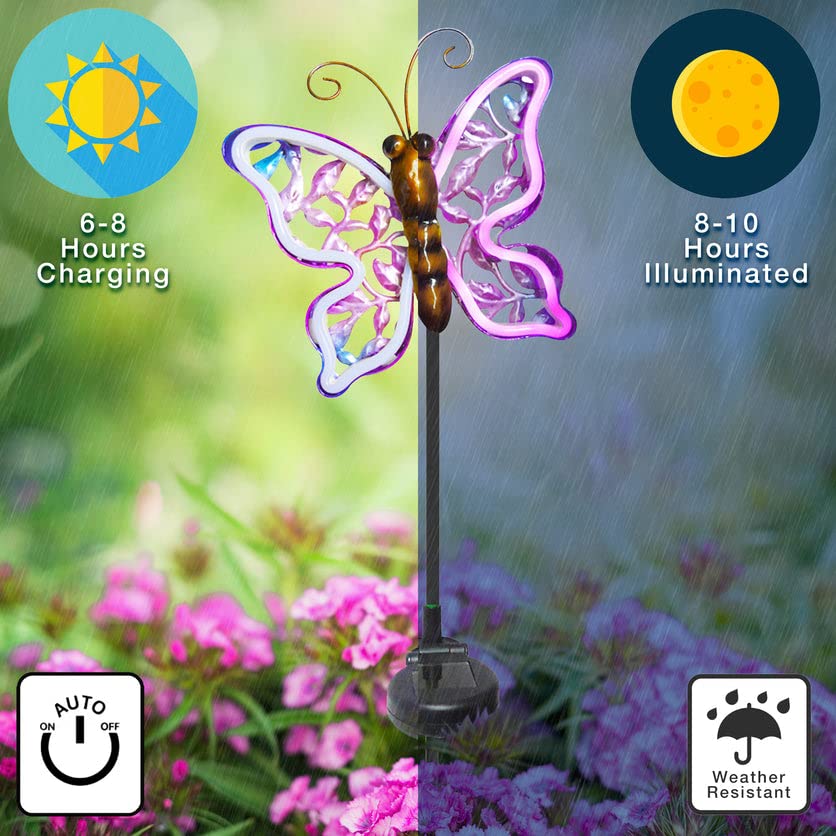 Crosslight Neon Butterfly LED Waterproof Outdoor Garden Stake Light - Decorative Electronic Light Garden Decor for Yard, Lawn, Patio, Deck, Pathway, Pond, Backyard