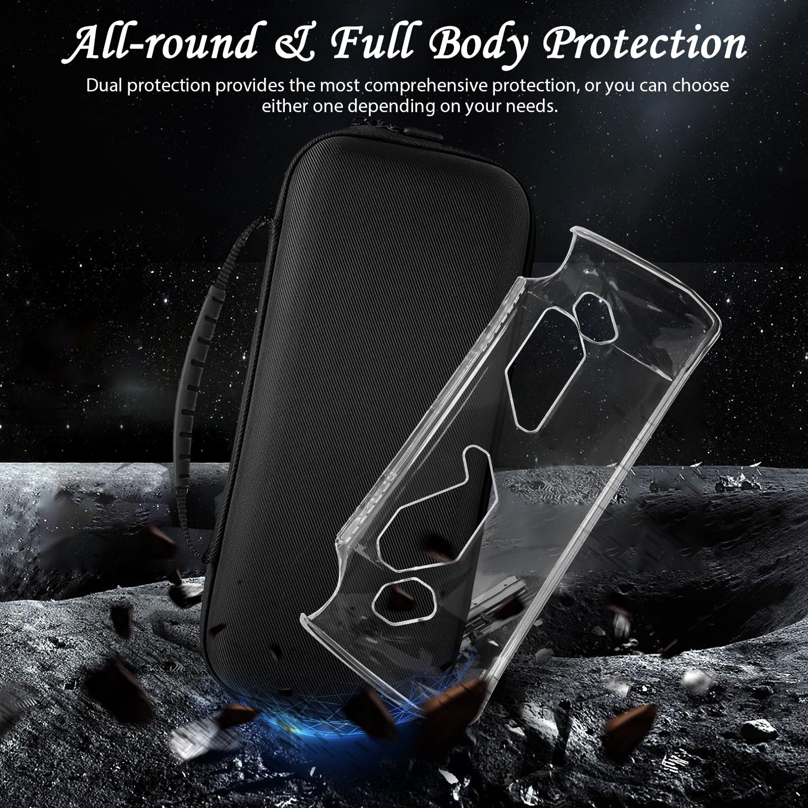 JDGPOKOO 6 in 1 Accessories Kit for Asus Rog Ally, Handheld Case with TPU Clear Protective Case Cover for Rog Ally, Carrying Bag with 2 Pcs Screen Protector for Rog Ally Accessories Bundle