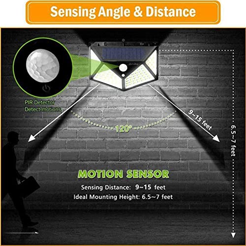 Solar Lights Outdoor 100 LEDs 1000Lm Solar Motion Sensor Lights Solar Panel 15.3 in2 and 3 Modes(Security/Permanent On All Night/Smart Brightness Control) with IP65 Waterproof with Wide Angle(2pack)