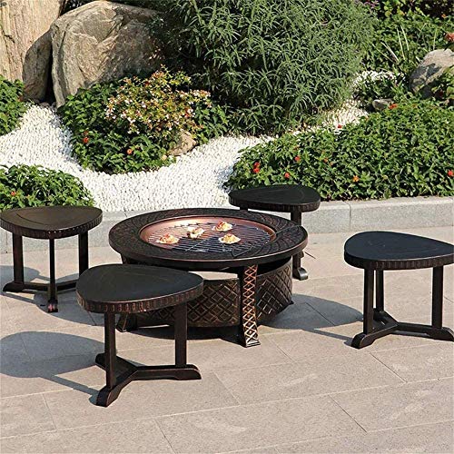 Garden Fire Pit Portable Grill Barbecue Rack Firepit Home Fire Pit - Large Bonfire Wood Burning Patio & Backyard Firepit for with Round Spark Screen with Cover BBQ Cooking for Camping Backyard