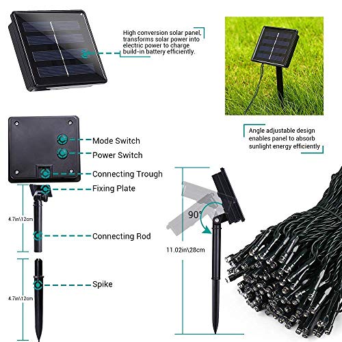 Solar Led Net Lights,100 LEDs Net Mesh Tree-Wrap Lights 4.9ft x 4.9ft,Dark Green Cable,8 Modes Outdoor String Decorative Lights for Window Wall Background Camping Beach Garden Patio (Warm White)