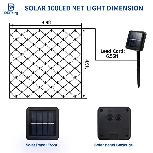 Solar Led Net Lights,100 LEDs Net Mesh Tree-Wrap Lights 4.9ft x 4.9ft,Dark Green Cable,8 Modes Outdoor String Decorative Lights for Window Wall Background Camping Beach Garden Patio (Warm White)