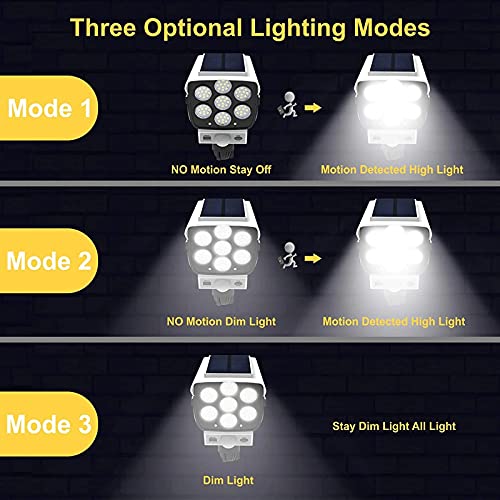 Outdoor Motion Sensor Solar Lights 2000 Lumens 77 LEDs Spotlight With Remote Controller FloodLights Outdoor IP66 Waterproof, Wireless Dummy Decoy Fake Security Camera for Porch Garden Patio Driveway
