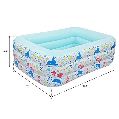 Goxowo Small Inflatable Plastic Pool Backyard Blow Up Pools for Family Mini Lounge Swimming Pool Above Ground for Garden Outdoor Party Beach (71" X 53" X 24")