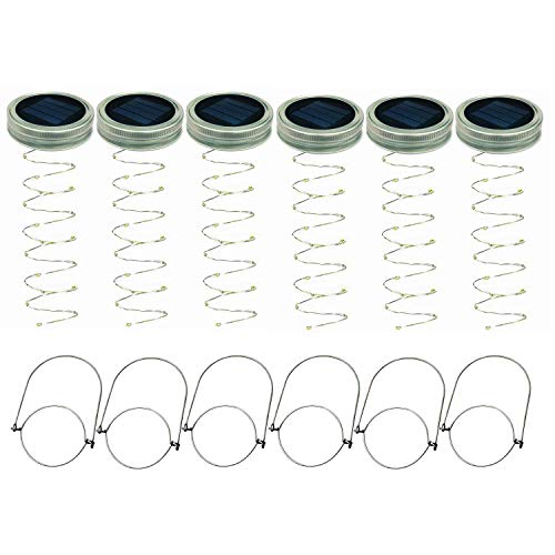 Solar Mason Jar Lid Lights, 6 Pack 30 Led String Fairy Star Firefly Jar Lids Lights,6 Hangers Included(Jars Not Included), Best for Mason Jar Decor,Patio Garden Decor Solar Laterns Table Lights