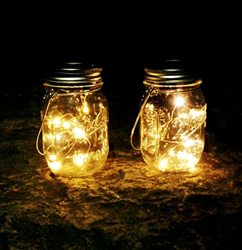Solar Mason Jar Lid Lights, 6 Pack 30 Led String Fairy Star Firefly Jar Lids Lights,6 Hangers Included(Jars Not Included), Best for Mason Jar Decor,Patio Garden Decor Solar Laterns Table Lights