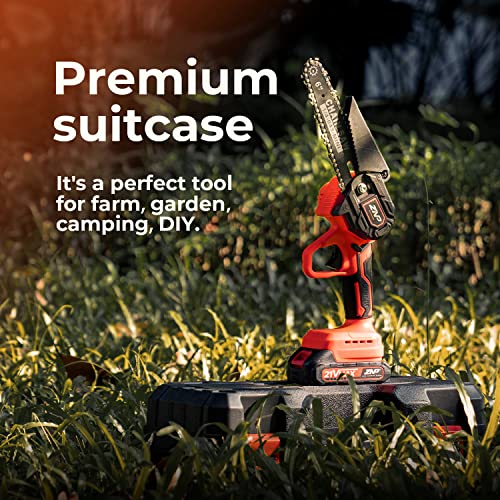 ZNP Mini Chainsaw, 6-Inch Brushless Cordless Chainsaw with 2 Battery, 21V Electric Chainsaw with Security Lock, Handheld Small Chain Saw for Tree Pruning, Gardening, Wood Cutting