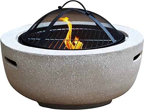 LEAYAN Garden Fire Pit Grill Bowl Grill Barbecue Rack Fire Pits Outdoor Garden Burning Fire Pit BBQ Grill Table - 23“, Outdoor Burning Fire Bowl with Spark Screen Cover and Poker