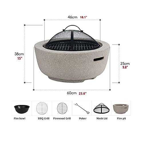 LEAYAN Garden Fire Pit Grill Bowl Grill Barbecue Rack Fire Pits Outdoor Garden Burning Fire Pit BBQ Grill Table - 23β, Outdoor Burning Fire Bowl with Spark Screen Cover and Poker