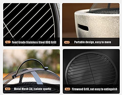 LEAYAN Garden Fire Pit Grill Bowl Grill Barbecue Rack Fire Pits Outdoor Garden Burning Fire Pit BBQ Grill Table - 23β, Outdoor Burning Fire Bowl with Spark Screen Cover and Poker