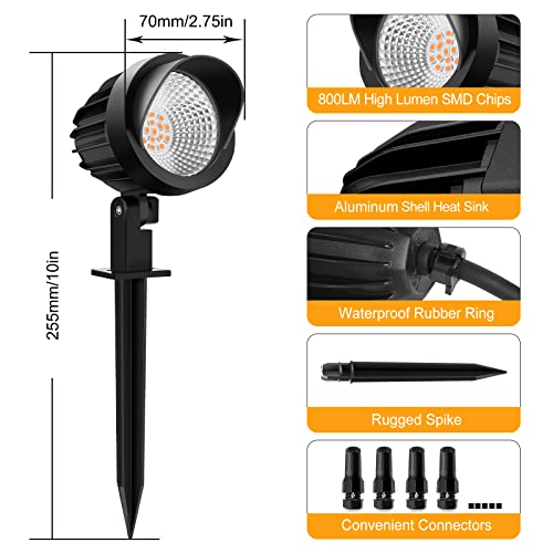 MEIKEE 7W LED Landscape Lights, DC/AC 12V/24V Low Voltage Landscape Lighting, IP66 Waterproof Warm White Landscape Spotlights, 800LM Outdoor Garden Pathway Yard Lights (8 Pack with Connectors)