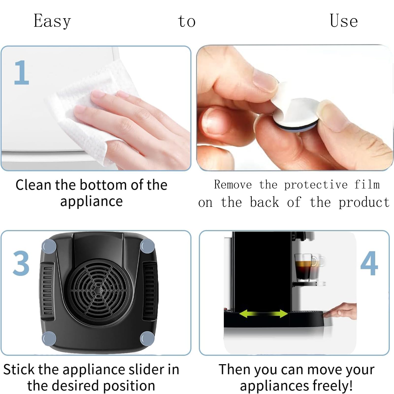 Appliance Sliders for Kitchen Appliances, 8 PCS Easy Moving & Saving Space Self Stick Appliance Slider for Most Countertop Small Kitchen Appliance Coffee Maker, Air Fryer, Pressure Cooker