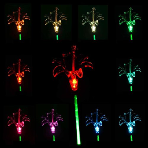 Solar Lily Flower Garden Light with Green-lit Stem; 1 Stake Light