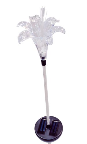 Solar Lily Flower Garden Light with Green-lit Stem; 1 Stake Light