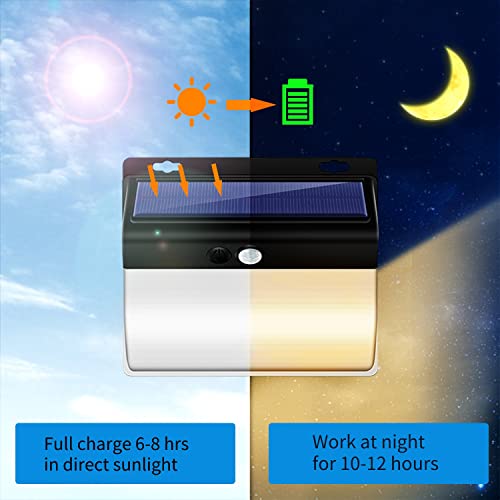 Pisool Solar Lights Outdoor, [2 Pack/3 Modes] Solar Motion Sensor Lights IP65 Waterproof Solar Powered Security Outdoor Wall Lights for Fence Deck Patio Porch Garden Garage (Warm White)