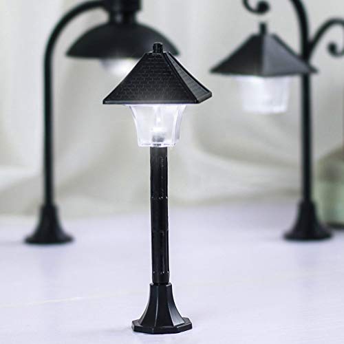 3pcs Model Street Post Lights Ornament Mini Dollhouse Solar Lamp Railway Train Lamp Miniature Village Pathway Lantern Post for Fairy Garden Plant Decoration Black