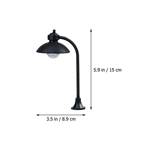3pcs Model Street Post Lights Ornament Mini Dollhouse Solar Lamp Railway Train Lamp Miniature Village Pathway Lantern Post for Fairy Garden Plant Decoration Black