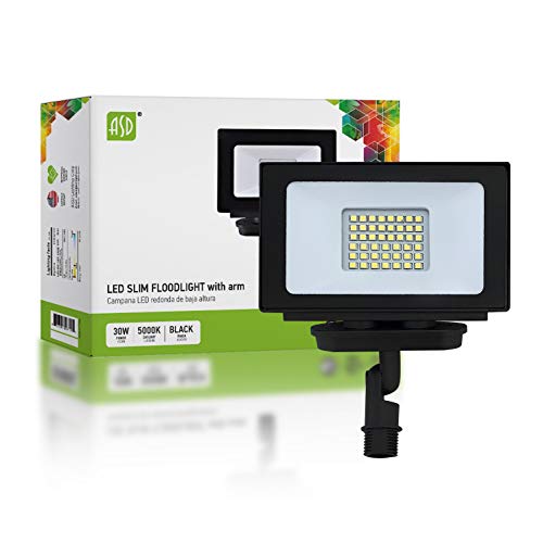 ASD LED Flood Light Outdoor 30W, 120V 3056Lm 5000K, Small Exterior Metal Waterproof Lighting Fixtures, Adjustable Knuckle Mount Wall Ground Floodlight Fixture for Yard Garden Backyard, UL Listed