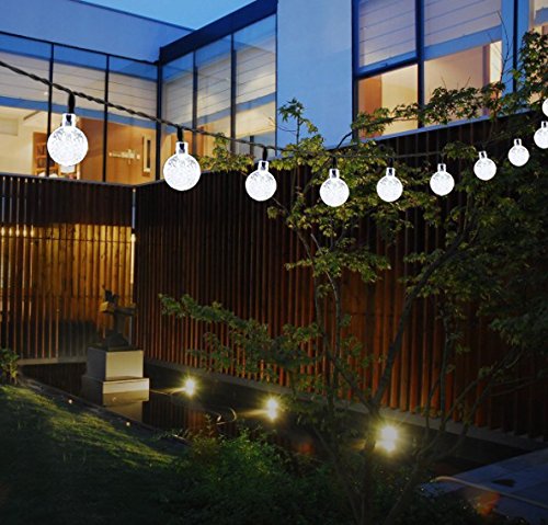 Vivii Solar String Light 20 ft 30 LED Crystal Ball Waterproof String Lights Solar Powered Fairy Lighting for Garden Home Landscape Holiday Decorations, White, 2 Pack