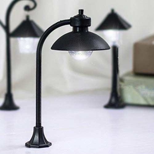 3pcs Model Street Post Lights Ornament Mini Dollhouse Solar Lamp Railway Train Lamp Miniature Village Pathway Lantern Post for Fairy Garden Plant Decoration Black