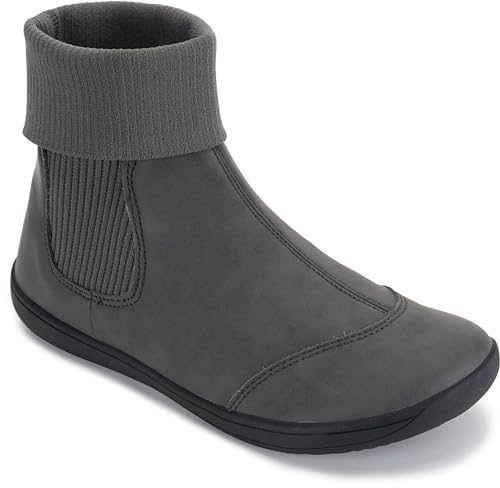 WHITIN Women's Wide Barefoot Chelsea Boots Mid-Calf Minimalist Bootie Zero Drop Flat Size 9 Pull-On Cowboy Cowgirl Leather Flat Shoes Fashion Grey 40