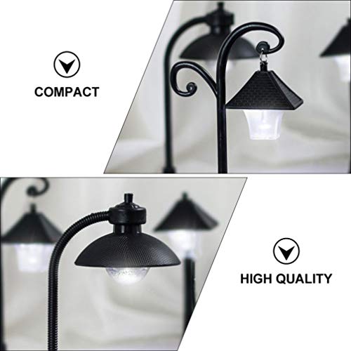 3pcs Model Street Post Lights Ornament Mini Dollhouse Solar Lamp Railway Train Lamp Miniature Village Pathway Lantern Post for Fairy Garden Plant Decoration Black