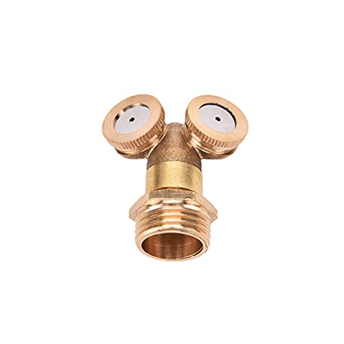 DENOME 2PC Brass Misting Nozzles High Pressure Atomizing 1/2 in BSPF 2-Holes Atomizing Spray Garden Sprinklers Agricultural Irrigation System Adapter Fitting for Greenhouse,Dust Control (2 holes)
